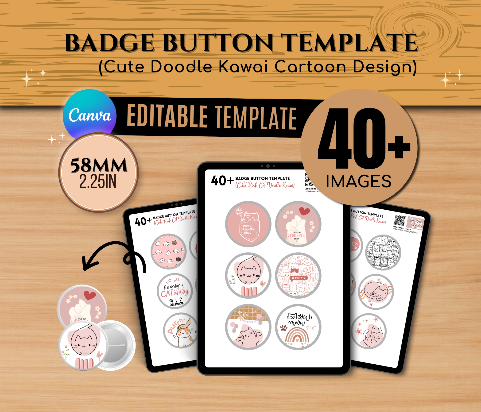 40+ Cute Doodle Kawaii Button Badge Template (Done For You) - Digylearn
