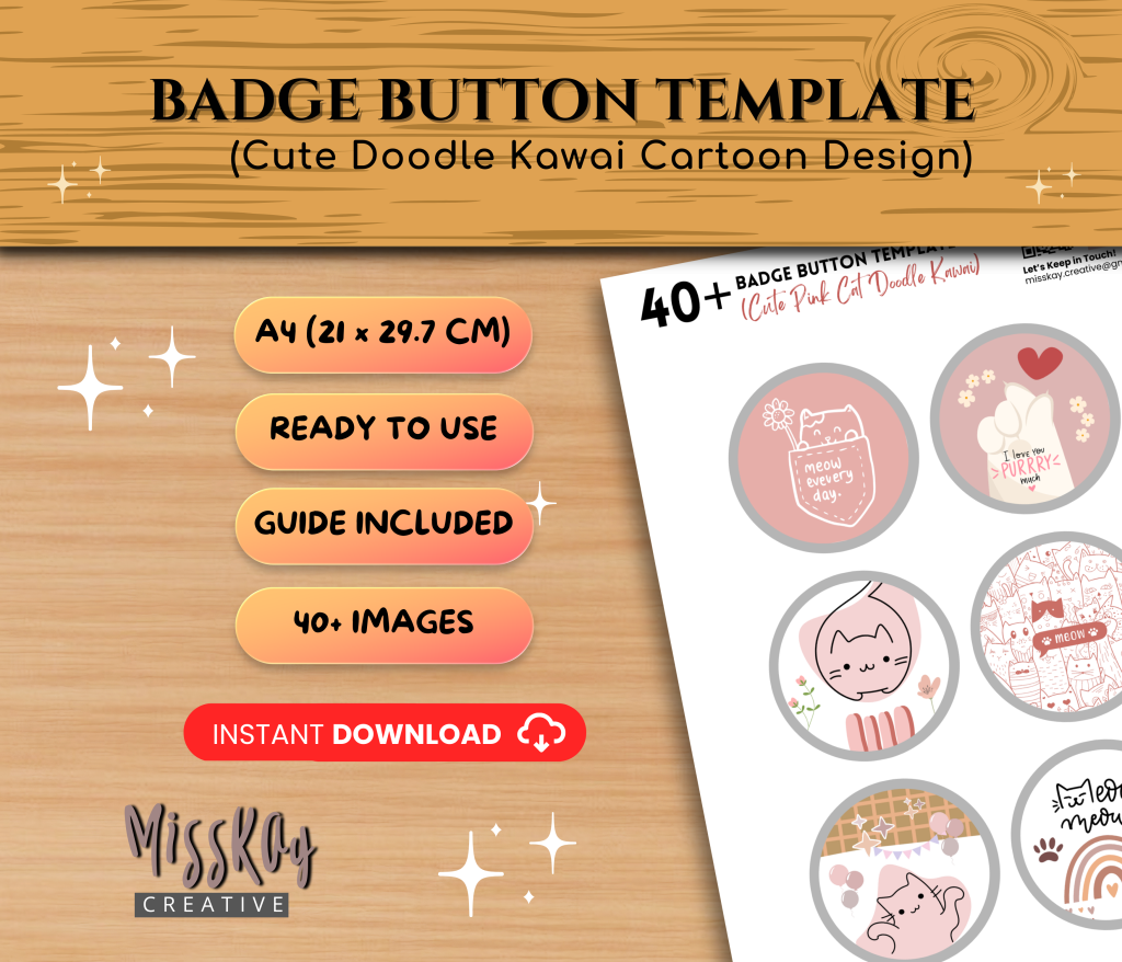 40+ Cute Doodle Kawaii Button Badge Template (Done For You) - Digylearn