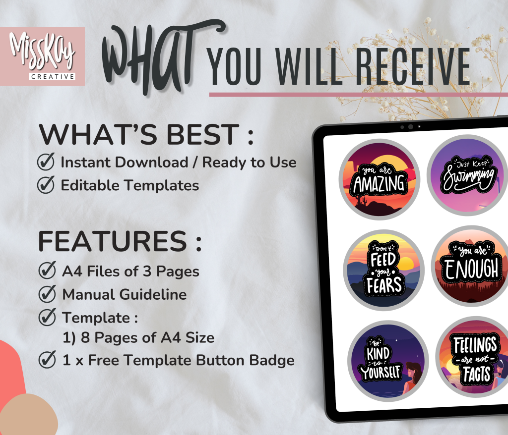 40+ Motivation Quotes Cool Button Badge Template (Done For You) - Digylearn
