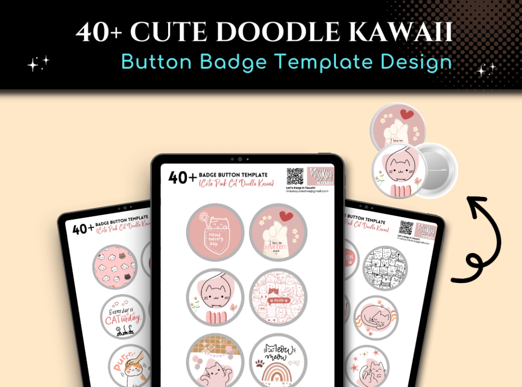 40+ Cute Doodle Kawaii Button Badge Template (Done For You) - Digylearn
